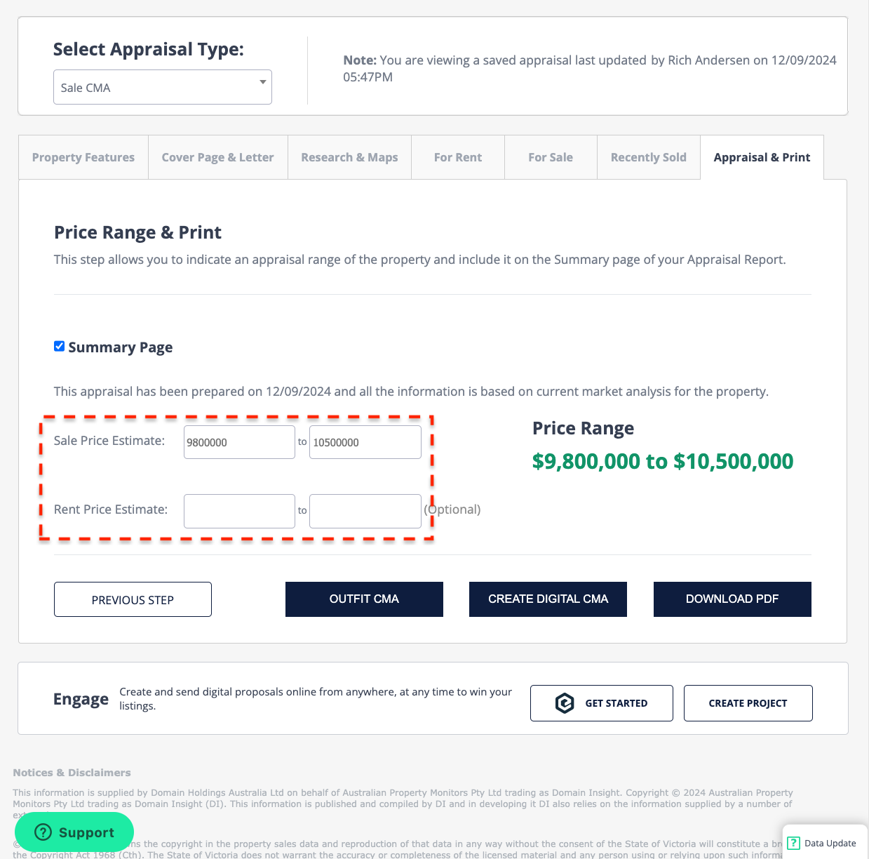 Create a CMA report – Pricefinder